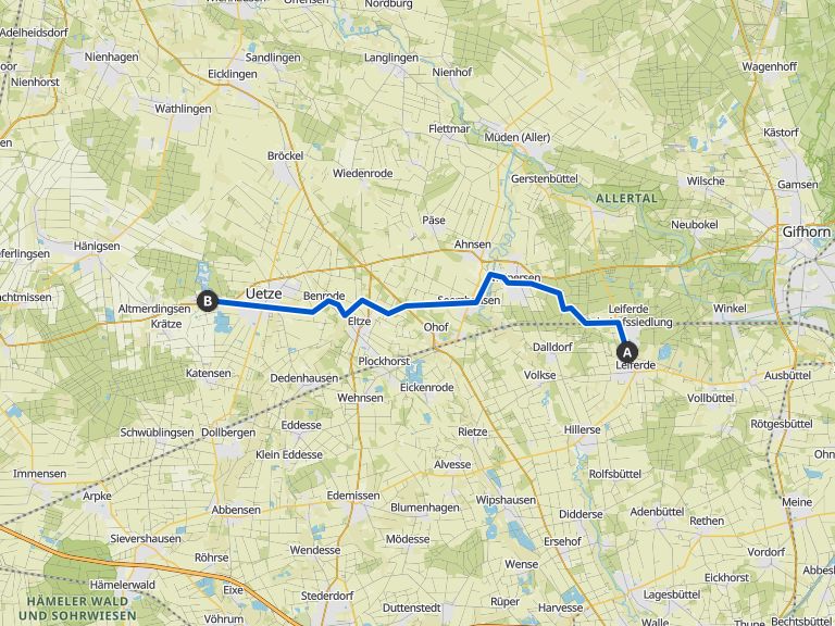 Von Rokamp 36A, 38542, Leiferde nach Burgdorfer Straße, 31311, Uetze ...